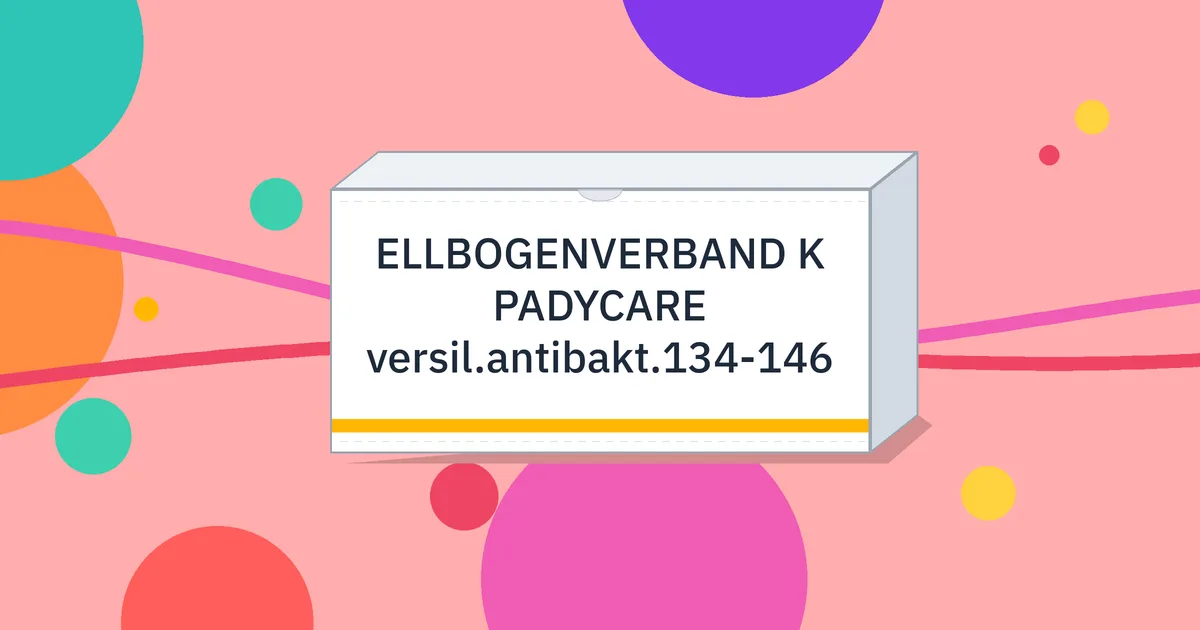 Symbolbild: Packung mit der Aufschrift ELLBOGENVERBAND K PADYCARE versil.antibakt.134-146 (PZN 10939793) – Verfügbarkeit und Bezug in Apotheken in Frankfurt am Main