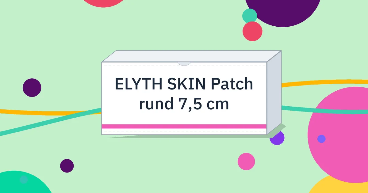 Symbolbild: Packung mit der Aufschrift ELYTH SKIN Patch rund 7,5 cm (PZN 10537681) – Verfügbarkeit und Bezug in Apotheken in Frankfurt am Main