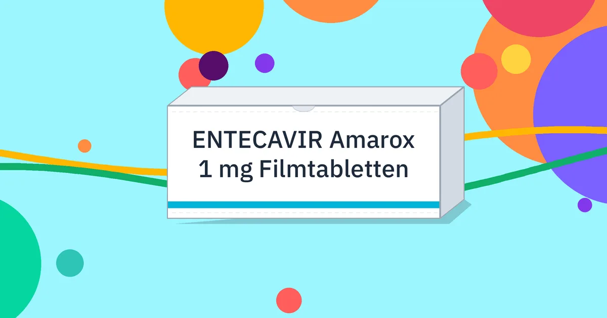 Symbolbild: Packung mit der Aufschrift ENTECAVIR Amarox 1 mg Filmtabletten (PZN 16369492) – Verfügbarkeit und Bezug in Apotheken in Frankfurt am Main