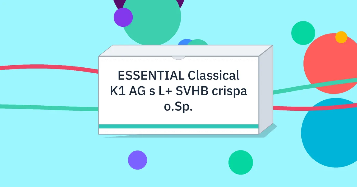 Symbolbild: Packung mit der Aufschrift ESSENTIAL Classical K1 AG s L+ SVHB crispa o.Sp. (PZN 18420317) – Verfügbarkeit und Bezug in Apotheken in Frankfurt am Main