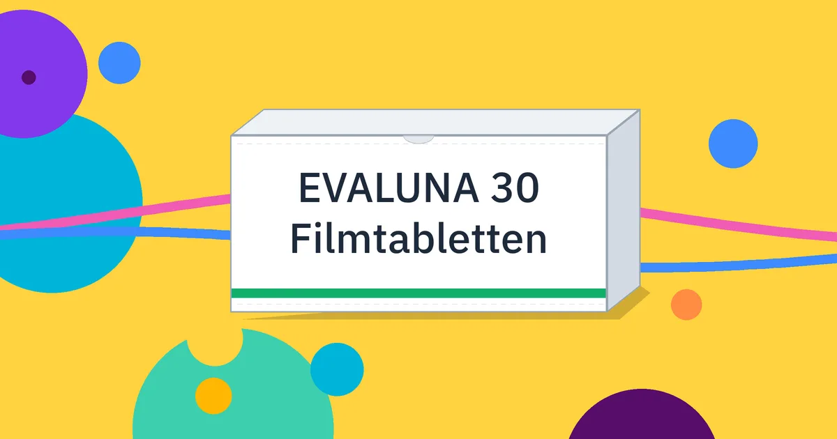 Symbolbild: Packung mit der Aufschrift EVALUNA 30 Filmtabletten (PZN 06569304) – Verfügbarkeit und Bezug in Apotheken in Frankfurt am Main