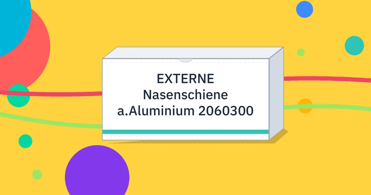 Symbolbild: Packung mit der Aufschrift EXTERNE Nasenschiene a.Aluminium 2060300 (PZN 00766848) – Verfügbarkeit und Bezug in Apotheken in Frankfurt am Main