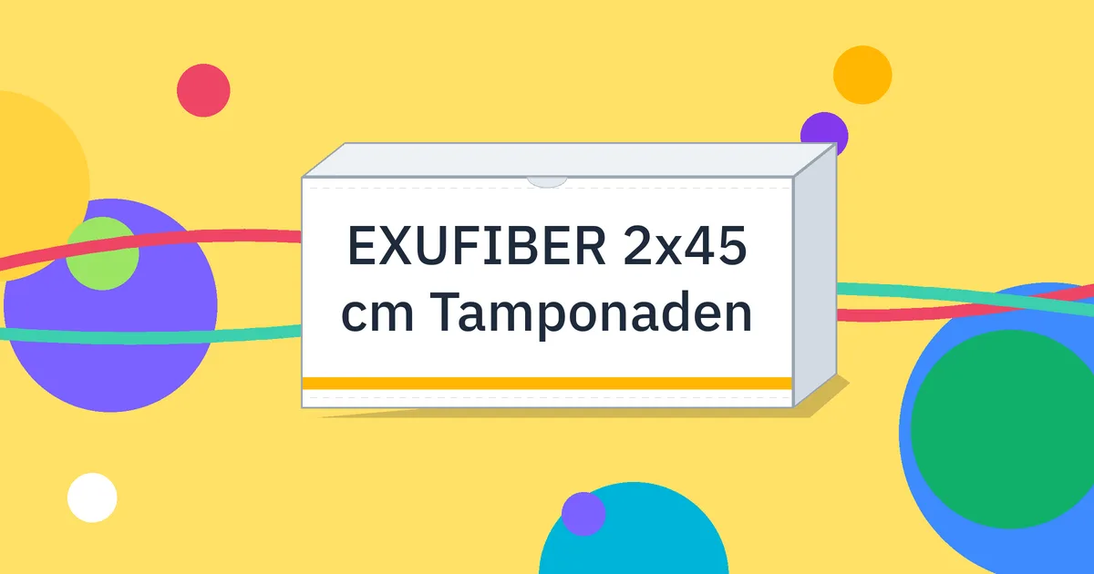 Symbolbild: Packung mit der Aufschrift EXUFIBER 2x45 cm Tamponaden (PZN 18003051) – Verfügbarkeit und Bezug in Apotheken in Frankfurt am Main