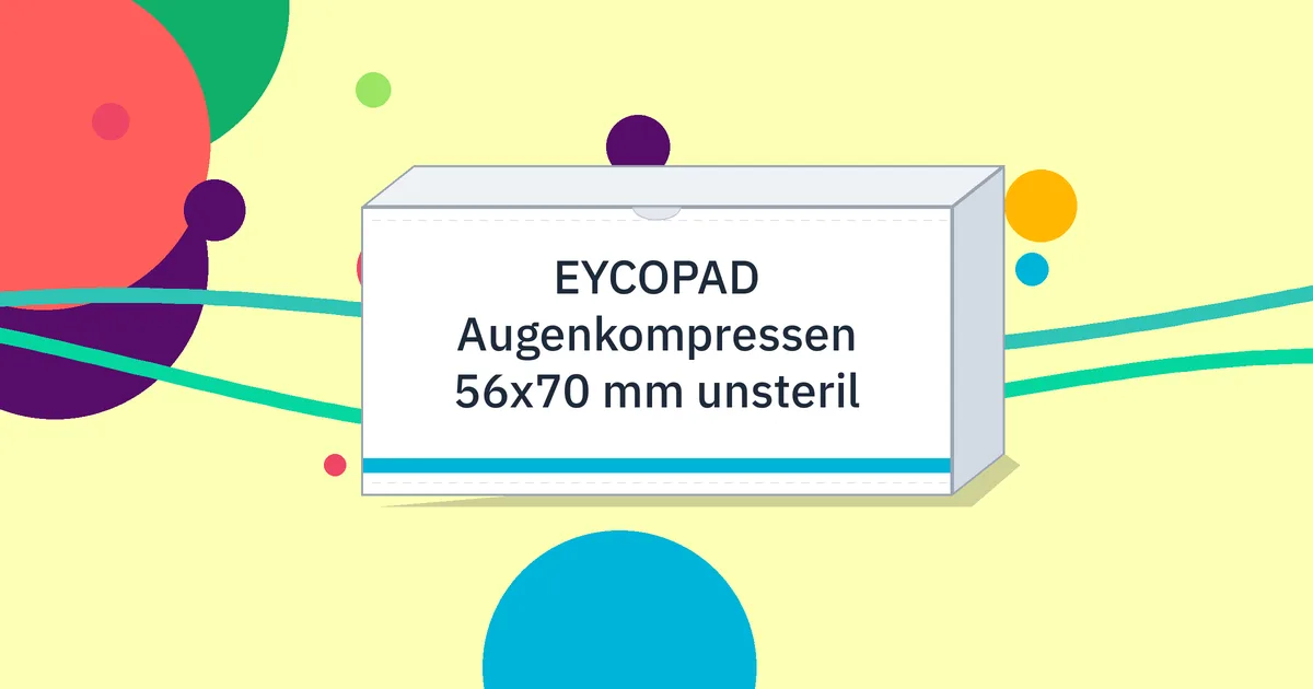Symbolbild: Packung mit der Aufschrift EYCOPAD Augenkompressen 56x70 mm unsteril (PZN 02733356) – Verfügbarkeit und Bezug in Apotheken in Frankfurt am Main