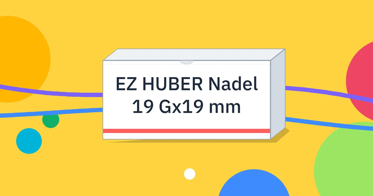 Symbolbild: Packung mit der Aufschrift EZ HUBER Nadel 19 Gx19 mm (PZN 05037120) – Verfügbarkeit und Bezug in Apotheken in Frankfurt am Main