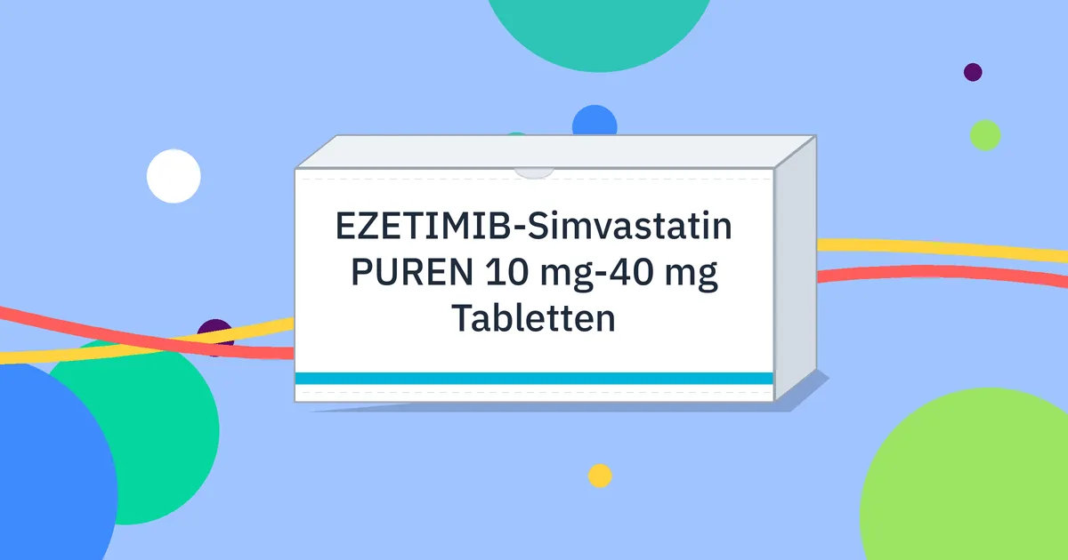 Symbolbild: Packung mit der Aufschrift EZETIMIB-Simvastatin PUREN 10 mg-40 mg Tabletten (PZN 15416516) – Verfügbarkeit und Bezug in Apotheken in Frankfurt am Main