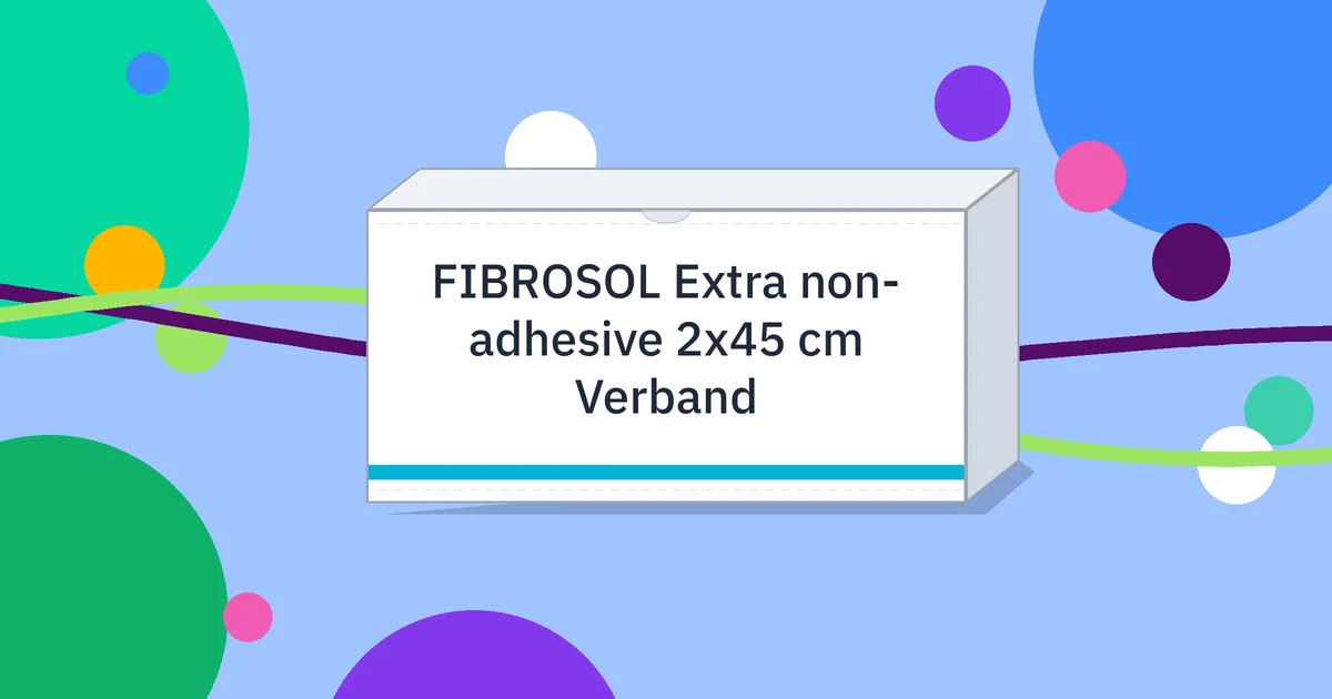 Symbolbild: Packung mit der Aufschrift FIBROSOL Extra non-adhesive 2x45 cm Verband (PZN 17468196) – Verfügbarkeit und Bezug in Apotheken in Frankfurt am Main