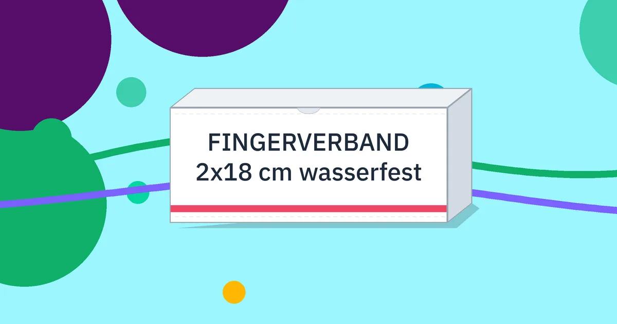 Symbolbild: Packung mit der Aufschrift FINGERVERBAND 2x18 cm wasserfest (PZN 07624264) – Verfügbarkeit und Bezug in Apotheken in Frankfurt am Main