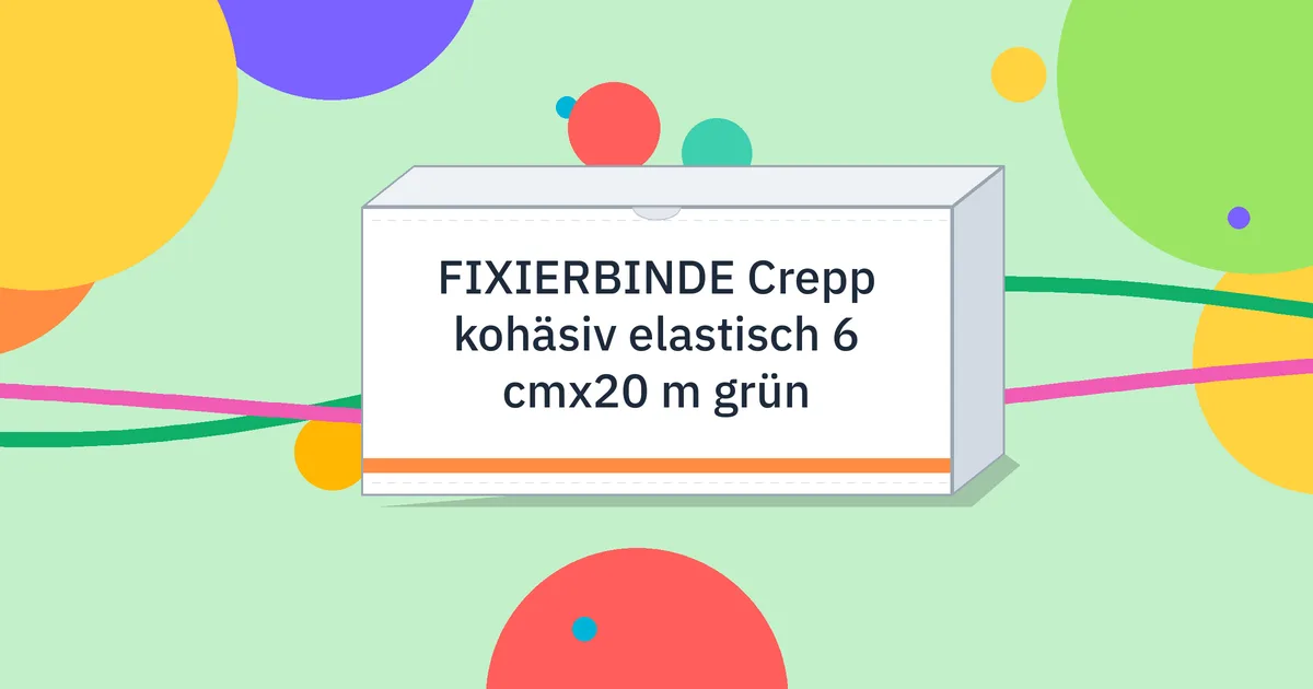 Symbolbild: Packung mit der Aufschrift FIXIERBINDE Crepp kohäsiv elastisch 6 cmx20 m grün (PZN 11859458) – Verfügbarkeit und Bezug in Apotheken in Frankfurt am Main