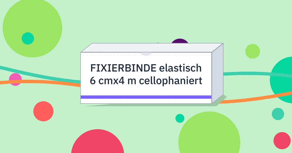 Symbolbild: Packung mit der Aufschrift FIXIERBINDE elastisch 6 cmx4 m cellophaniert (PZN 12502741) – Verfügbarkeit und Bezug in Apotheken in Frankfurt am Main