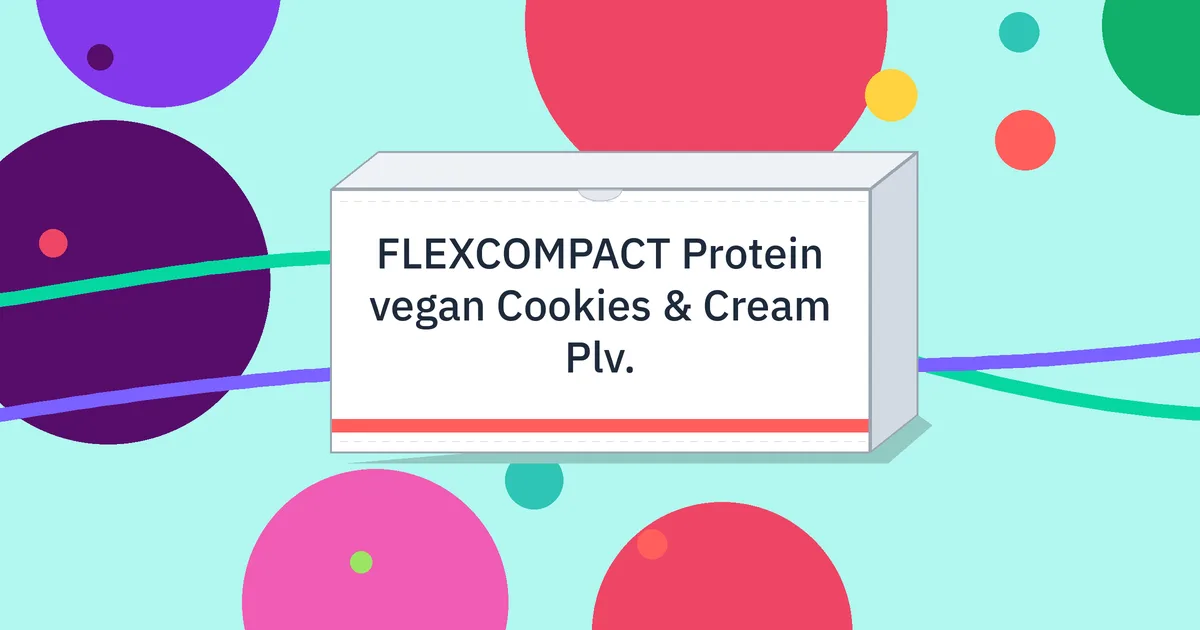 Symbolbild: Packung mit der Aufschrift FLEXCOMPACT Protein vegan Cookies & Cream Plv. (PZN 18275915) – Verfügbarkeit und Bezug in Apotheken in Frankfurt am Main