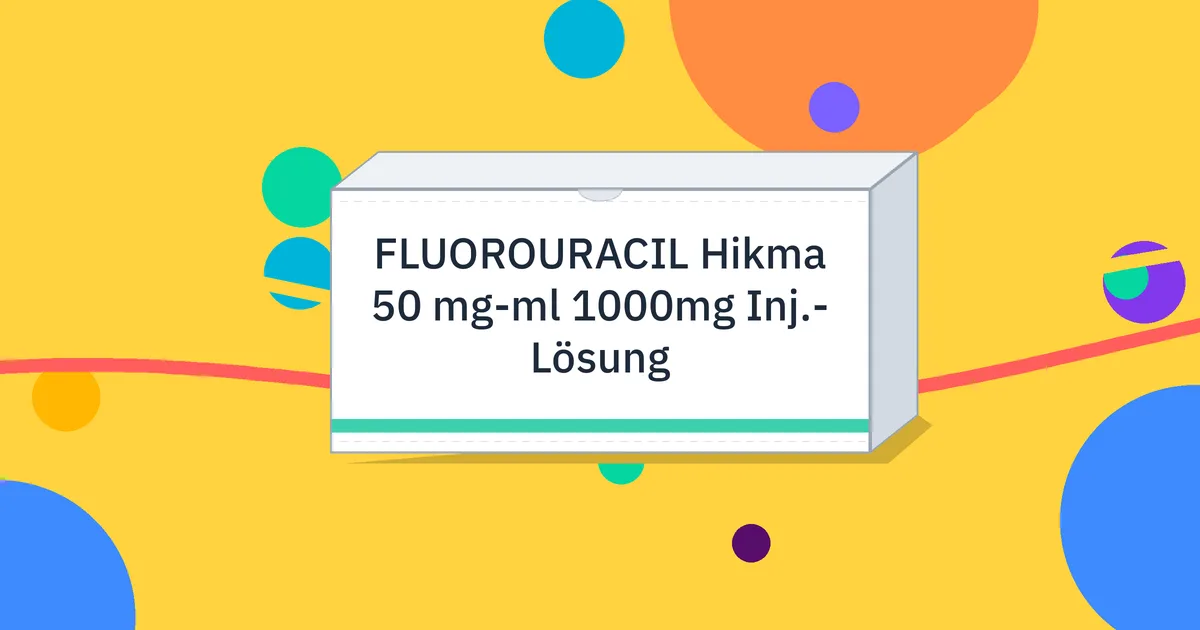 Symbolbild: Packung mit der Aufschrift FLUOROURACIL Hikma 50 mg-ml 1000mg Inj.-Lösung (PZN 20100838) – Verfügbarkeit und Bezug in Apotheken in Frankfurt am Main