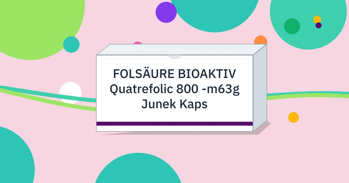 Symbolbild: Packung mit der Aufschrift FOLSÄURE BIOAKTIV Quatrefolic 800 -m63g Junek Kaps (PZN 18310971) – Verfügbarkeit und Bezug in Apotheken in Frankfurt am Main