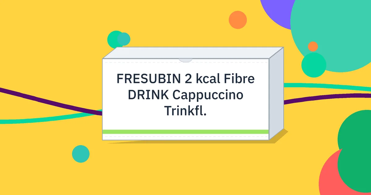 Symbolbild: Packung mit der Aufschrift FRESUBIN 2 kcal Fibre DRINK Cappuccino Trinkfl. (PZN 20186811) – Verfügbarkeit und Bezug in Apotheken in Frankfurt am Main