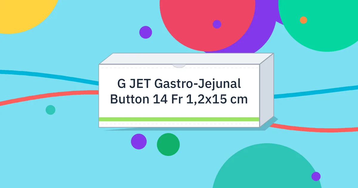 Symbolbild: Packung mit der Aufschrift G JET Gastro-Jejunal Button 14 Fr 1,2x15 cm (PZN 14346363) – Verfügbarkeit und Bezug in Apotheken in Frankfurt am Main