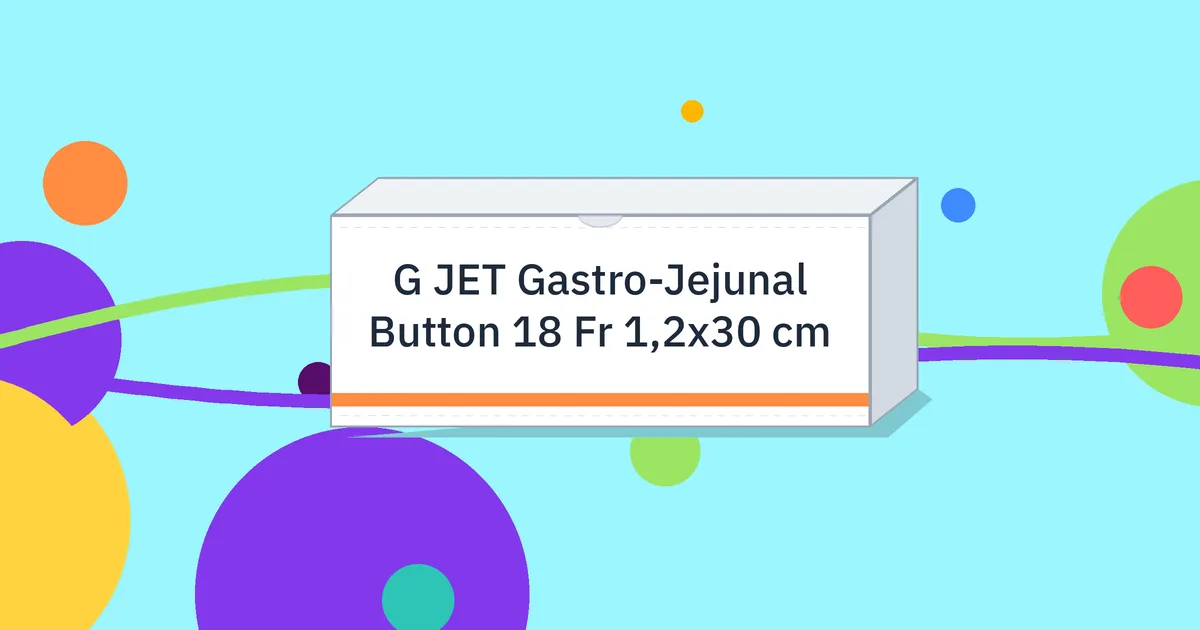 Symbolbild: Packung mit der Aufschrift G JET Gastro-Jejunal Button 18 Fr 1,2x30 cm (PZN 14347090) – Verfügbarkeit und Bezug in Apotheken in Frankfurt am Main