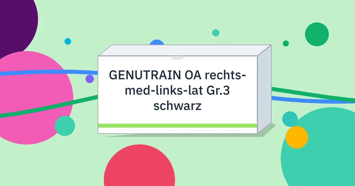 Symbolbild: Packung mit der Aufschrift GENUTRAIN OA rechts-med-links-lat Gr.3 schwarz (PZN 16144020) – Verfügbarkeit und Bezug in Apotheken in Frankfurt am Main