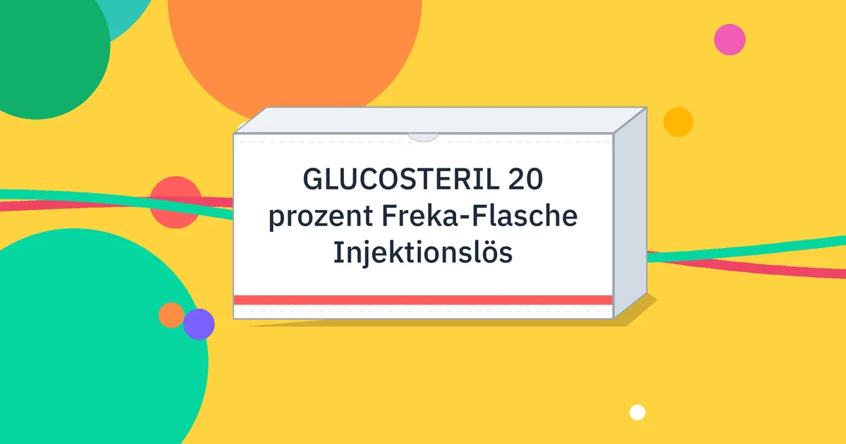 Symbolbild: Packung mit der Aufschrift GLUCOSTERIL 20 prozent Freka-Flasche Injektionslös (PZN 06178472) – Verfügbarkeit und Bezug in Apotheken in Frankfurt am Main