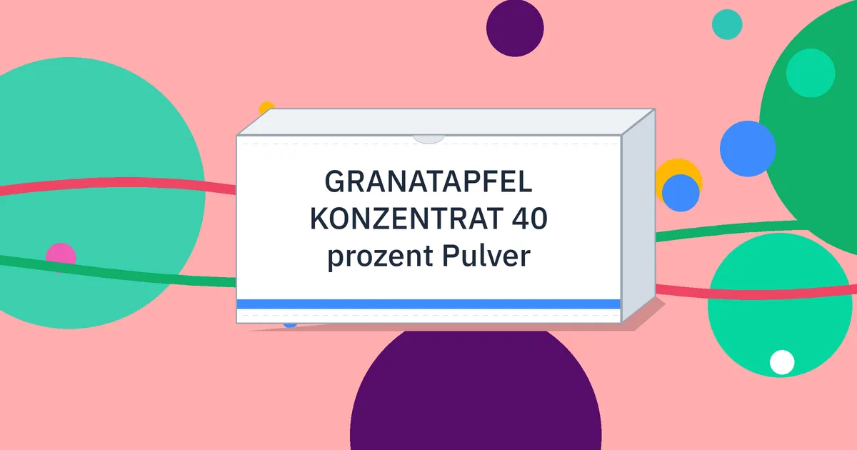 Symbolbild: Packung mit der Aufschrift GRANATAPFEL KONZENTRAT 40 prozent Pulver (PZN 04450349) – Verfügbarkeit und Bezug in Apotheken in Frankfurt am Main