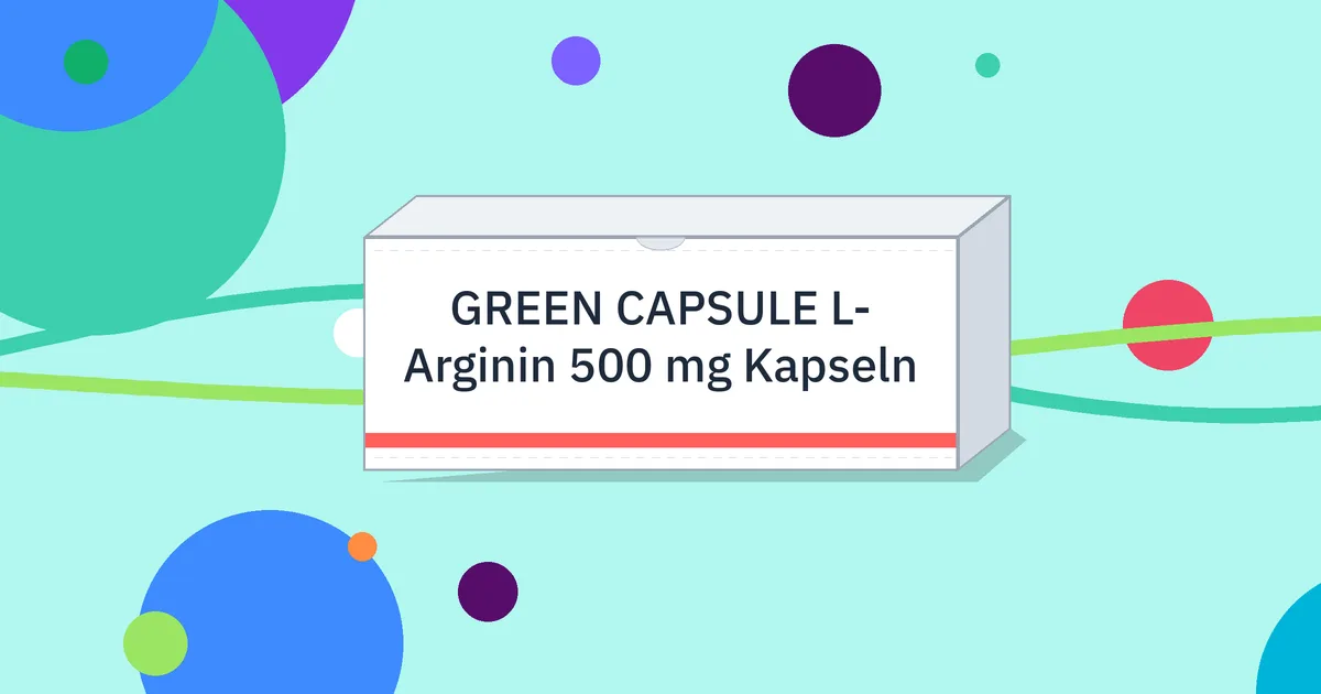 Symbolbild: Packung mit der Aufschrift GREEN CAPSULE L-Arginin 500 mg Kapseln (PZN 18243051) – Verfügbarkeit und Bezug in Apotheken in Frankfurt am Main