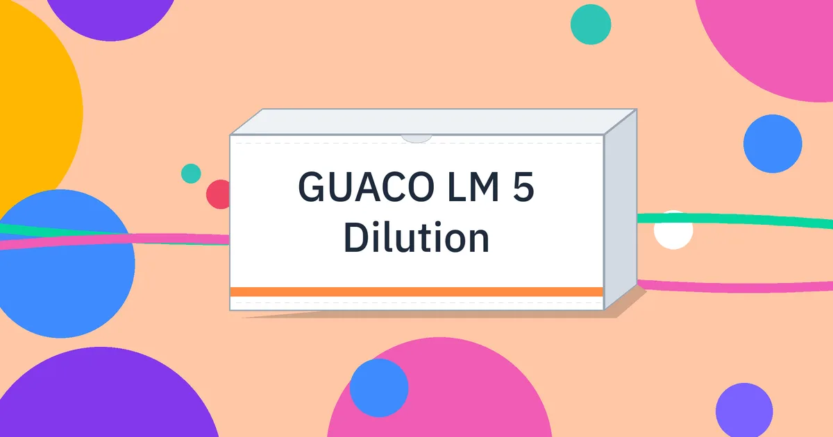 Symbolbild: Packung mit der Aufschrift GUACO LM 5 Dilution (PZN 13547846) – Verfügbarkeit und Bezug in Apotheken in Frankfurt am Main