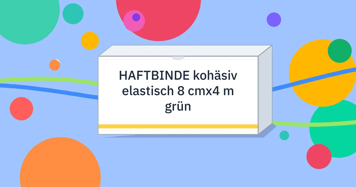Symbolbild: Packung mit der Aufschrift HAFTBINDE kohäsiv elastisch 8 cmx4 m grün (PZN 10404371) – Verfügbarkeit und Bezug in Apotheken in Frankfurt am Main