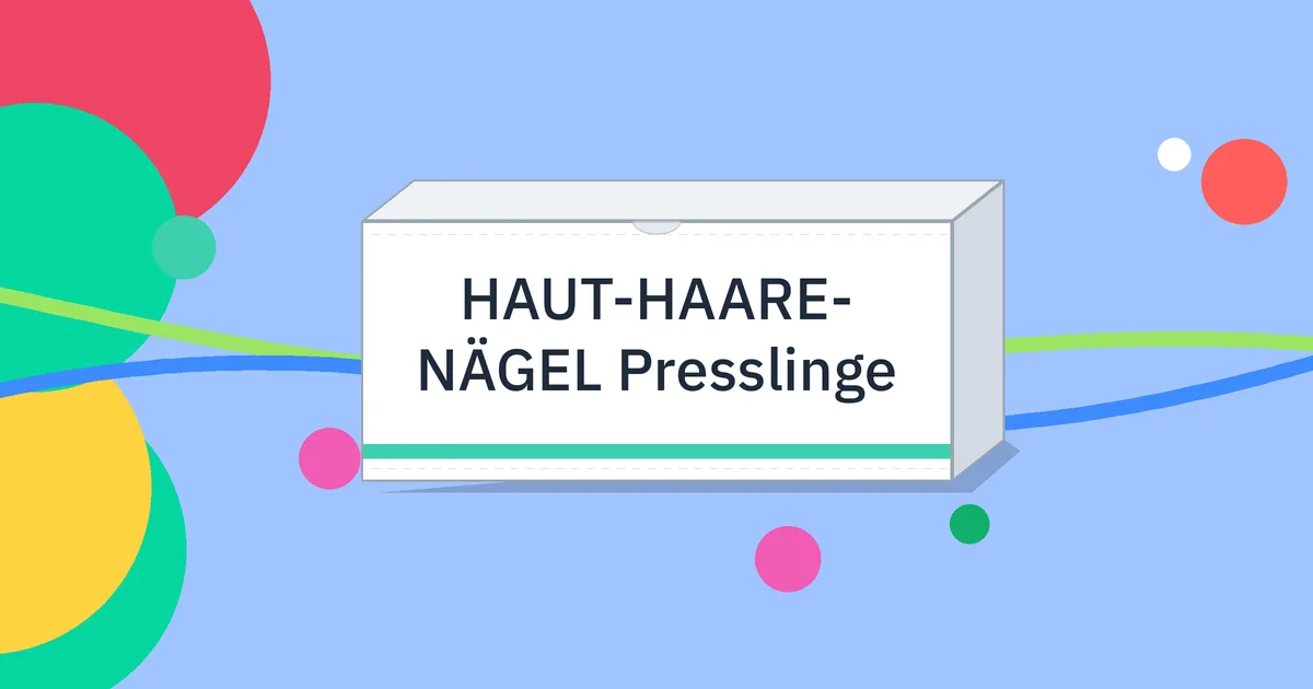 Symbolbild: Packung mit der Aufschrift HAUT-HAARE-NÄGEL Presslinge (PZN 14040339) – Verfügbarkeit und Bezug in Apotheken in Frankfurt am Main