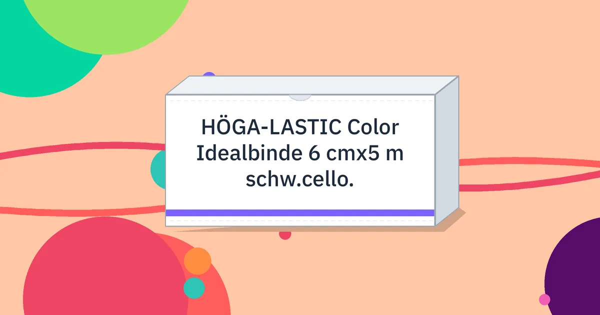 Symbolbild: Packung mit der Aufschrift HÖGA-LASTIC Color Idealbinde 6 cmx5 m schw.cello. (PZN 10917811) – Verfügbarkeit und Bezug in Apotheken in Frankfurt am Main