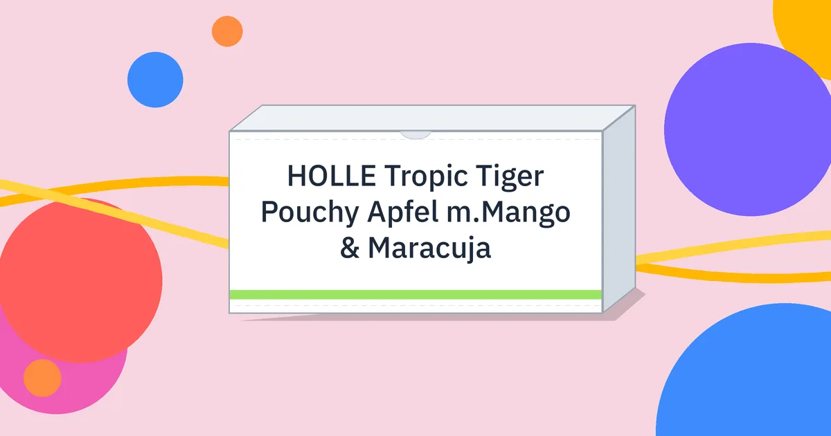 Symbolbild: Packung mit der Aufschrift HOLLE Tropic Tiger Pouchy Apfel m.Mango & Maracuja (PZN 15234637) – Verfügbarkeit und Bezug in Apotheken in Frankfurt am Main