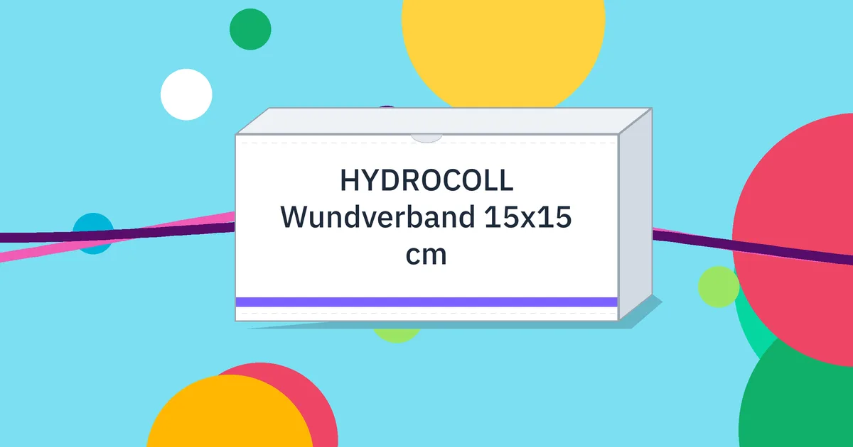 Symbolbild: Packung mit der Aufschrift HYDROCOLL Wundverband 15x15 cm (PZN 09528056) – Verfügbarkeit und Bezug in Apotheken in Frankfurt am Main
