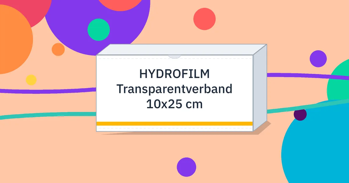 Symbolbild: Packung mit der Aufschrift HYDROFILM Transparentverband 10x25 cm (PZN 00714082) – Verfügbarkeit und Bezug in Apotheken in Frankfurt am Main