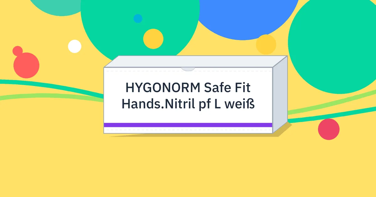 Symbolbild: Packung mit der Aufschrift HYGONORM Safe Fit Hands.Nitril pf L weiß (PZN 20774206) – Verfügbarkeit und Bezug in Apotheken in Frankfurt am Main