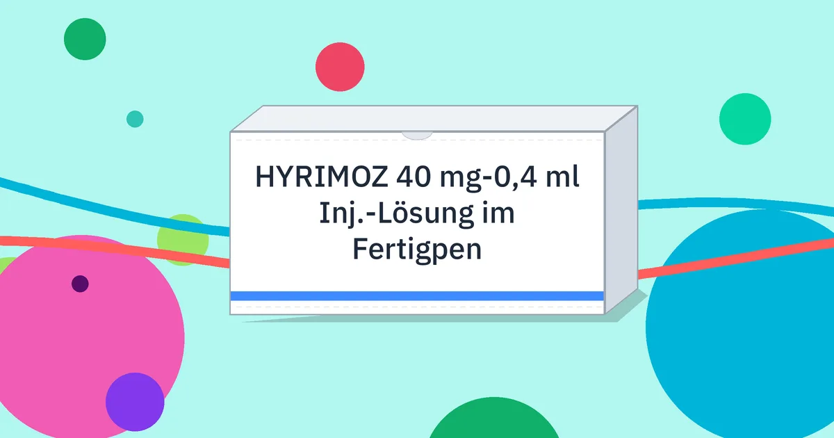 Symbolbild: Packung mit der Aufschrift HYRIMOZ 40 mg-0,4 ml Inj.-Lösung im Fertigpen (PZN 19181719) – Verfügbarkeit und Bezug in Apotheken in Frankfurt am Main