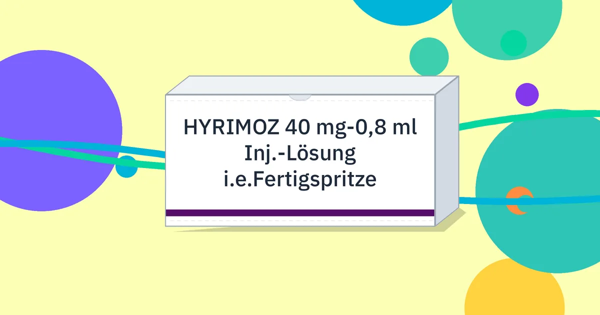 Symbolbild: Packung mit der Aufschrift HYRIMOZ 40 mg-0,8 ml Inj.-Lösung i.e.Fertigspritze (PZN 16388785) – Verfügbarkeit und Bezug in Apotheken in Frankfurt am Main