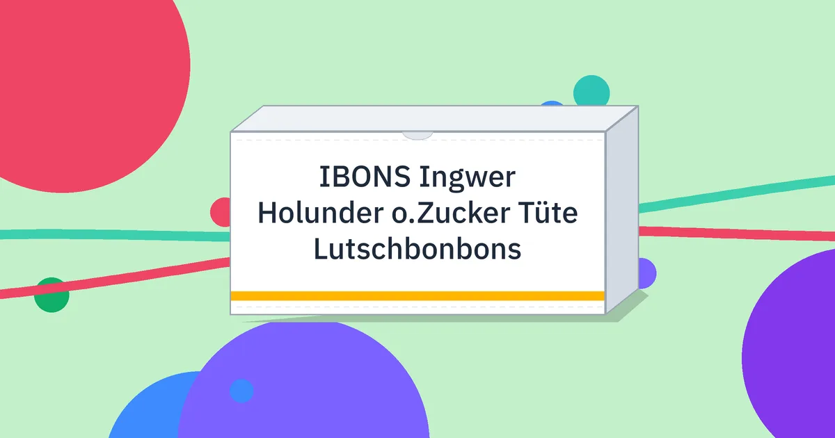 Symbolbild: Packung mit der Aufschrift IBONS Ingwer Holunder o.Zucker Tüte Lutschbonbons (PZN 17204617) – Verfügbarkeit und Bezug in Apotheken in Frankfurt am Main