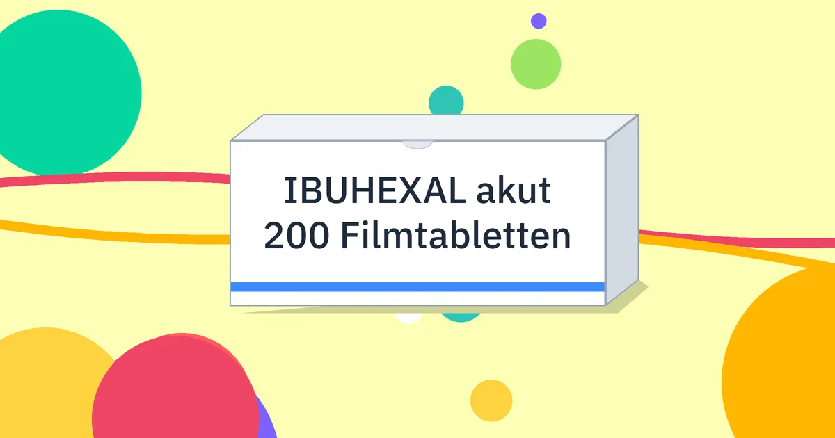 Symbolbild: Packung mit der Aufschrift IBUHEXAL akut 200 Filmtabletten (PZN 02222420) – Verfügbarkeit und Bezug in Apotheken in Frankfurt am Main