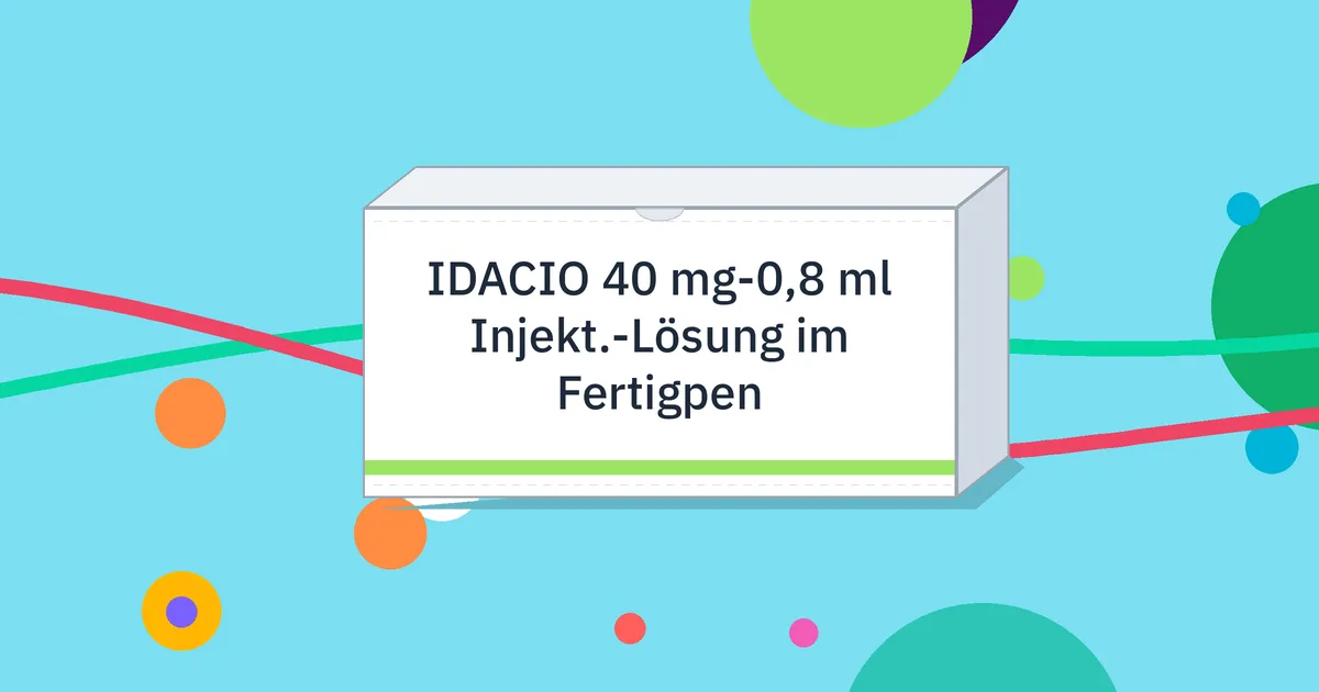Symbolbild: Packung mit der Aufschrift IDACIO 40 mg-0,8 ml Injekt.-Lösung im Fertigpen (PZN 18352521) – Verfügbarkeit und Bezug in Apotheken in Frankfurt am Main