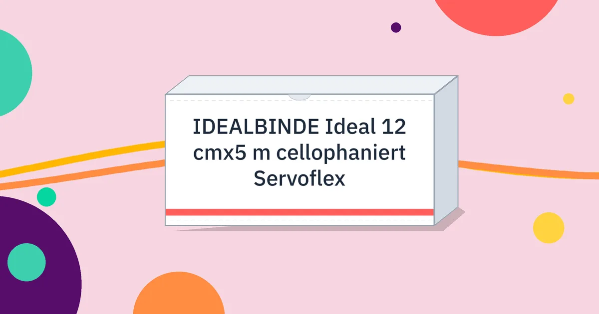 Symbolbild: Packung mit der Aufschrift IDEALBINDE Ideal 12 cmx5 m cellophaniert Servoflex (PZN 03491889) – Verfügbarkeit und Bezug in Apotheken in Frankfurt am Main