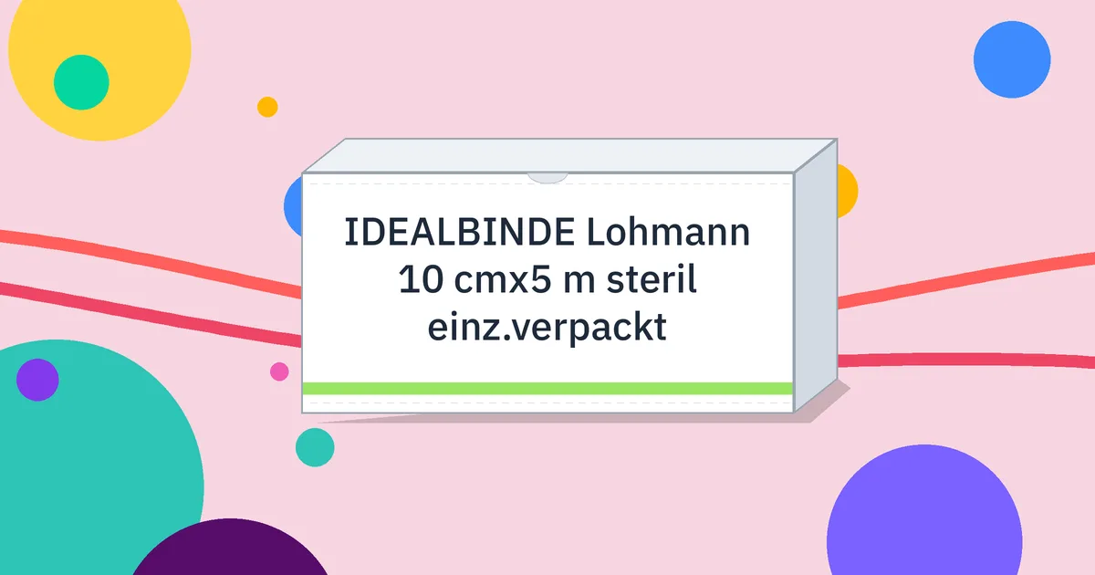 Symbolbild: Packung mit der Aufschrift IDEALBINDE Lohmann 10 cmx5 m steril einz.verpackt (PZN 15998487) – Verfügbarkeit und Bezug in Apotheken in Frankfurt am Main