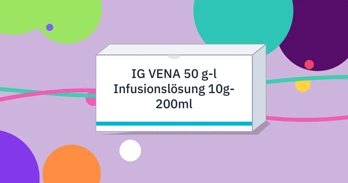 Symbolbild: Packung mit der Aufschrift IG VENA 50 g-l Infusionslösung 10g-200ml (PZN 16793801) – Verfügbarkeit und Bezug in Apotheken in Frankfurt am Main