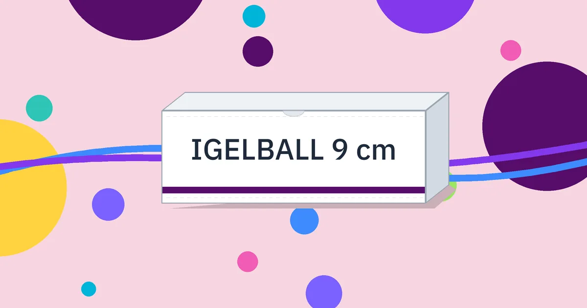 Symbolbild: Packung mit der Aufschrift IGELBALL 9 cm (PZN 10997767) – Verfügbarkeit und Bezug in Apotheken in Frankfurt am Main