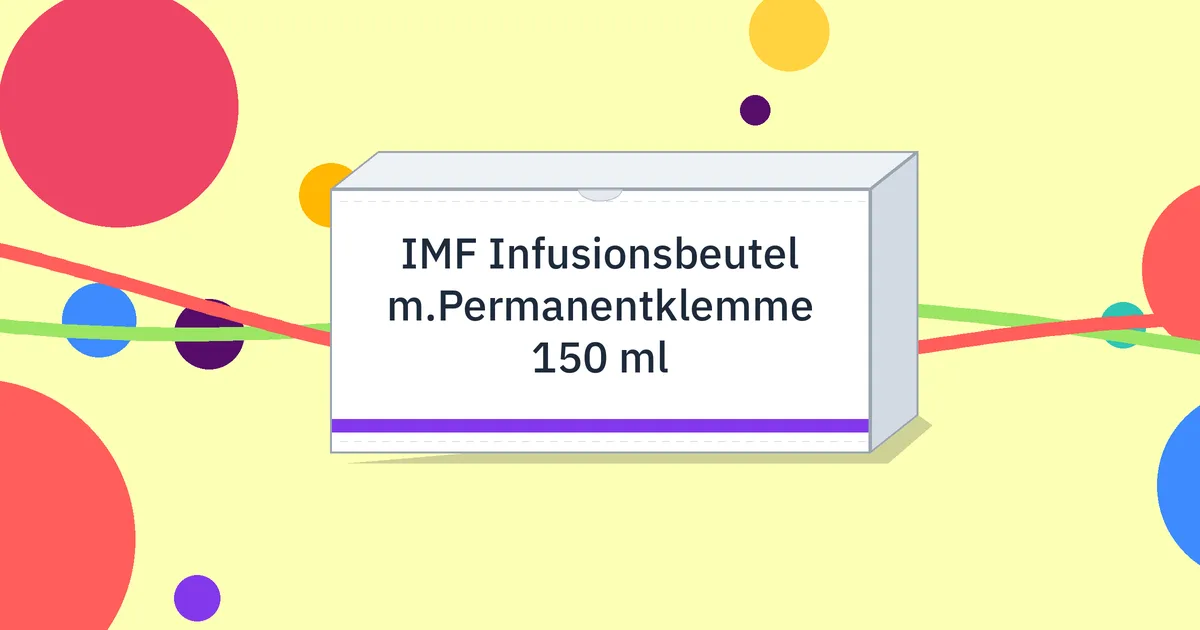 Symbolbild: Packung mit der Aufschrift IMF Infusionsbeutel m.Permanentklemme 150 ml (PZN 19986498) – Verfügbarkeit und Bezug in Apotheken in Frankfurt am Main