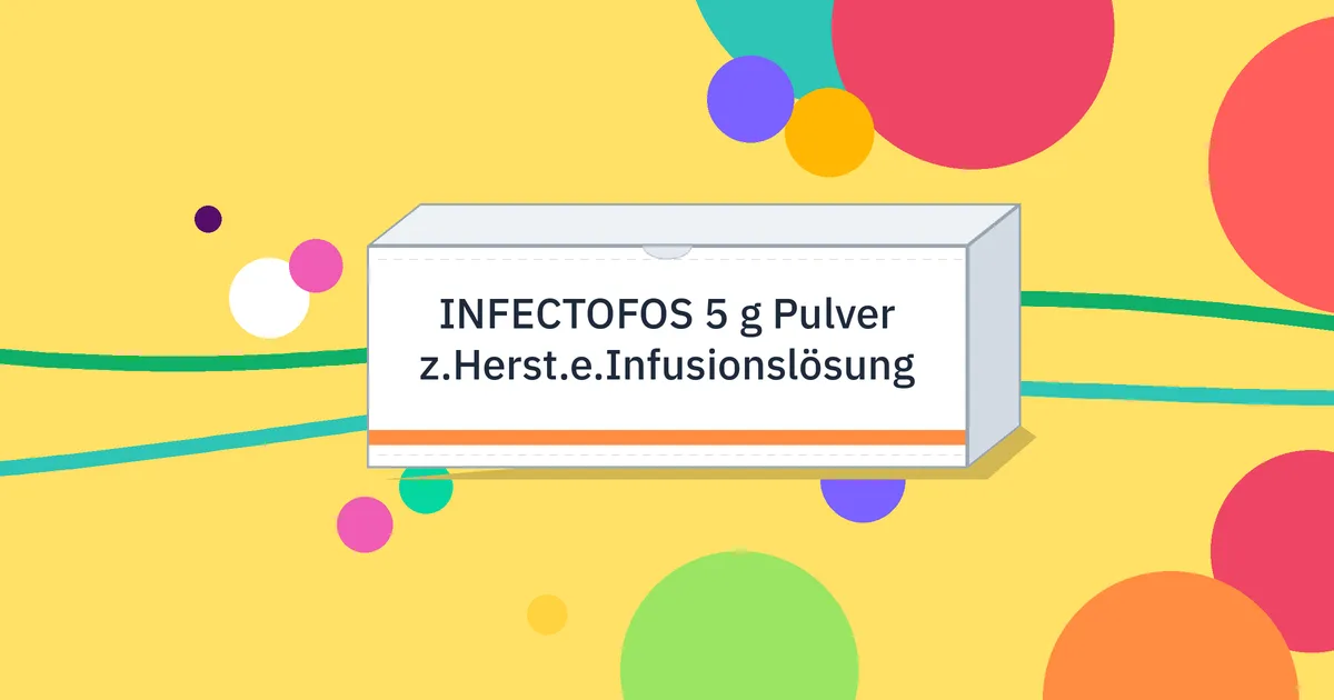 Symbolbild: Packung mit der Aufschrift INFECTOFOS 5 g Pulver z.Herst.e.Infusionslösung (PZN 00332825) – Verfügbarkeit und Bezug in Apotheken in Frankfurt am Main