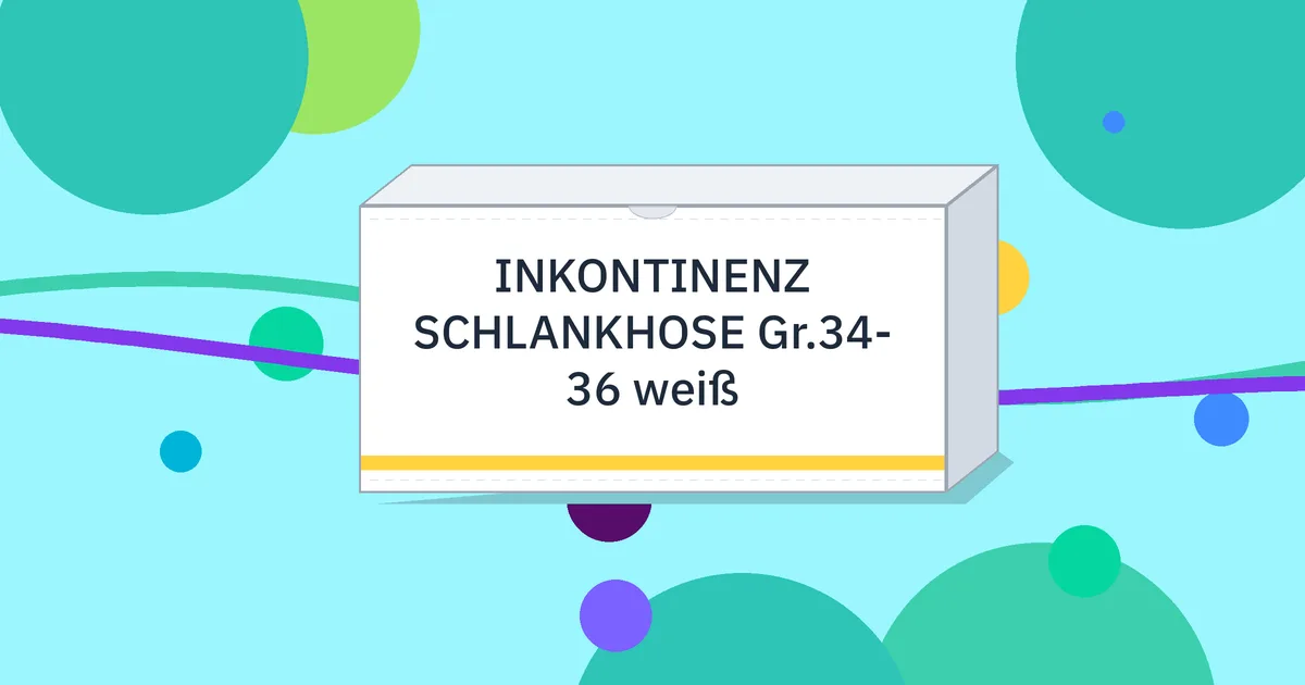 Symbolbild: Packung mit der Aufschrift INKONTINENZ SCHLANKHOSE Gr.34-36 weiß (PZN 04617654) – Verfügbarkeit und Bezug in Apotheken in Frankfurt am Main