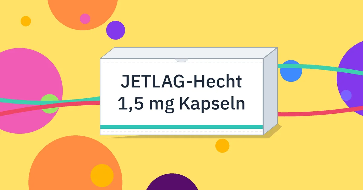 Symbolbild: Packung mit der Aufschrift JETLAG-Hecht 1,5 mg Kapseln (PZN 09919265) – Verfügbarkeit und Bezug in Apotheken in Frankfurt am Main