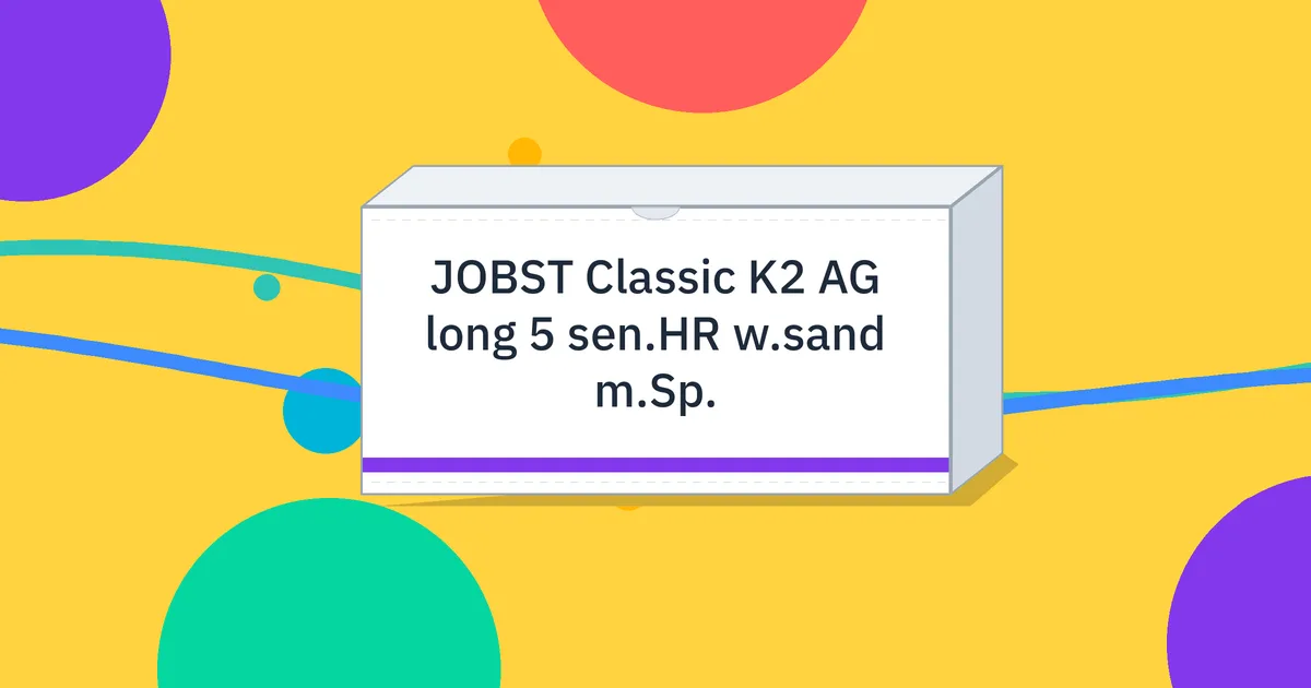 Symbolbild: Packung mit der Aufschrift JOBST Classic K2 AG long 5 sen.HR w.sand m.Sp. (PZN 17959787) – Verfügbarkeit und Bezug in Apotheken in Frankfurt am Main