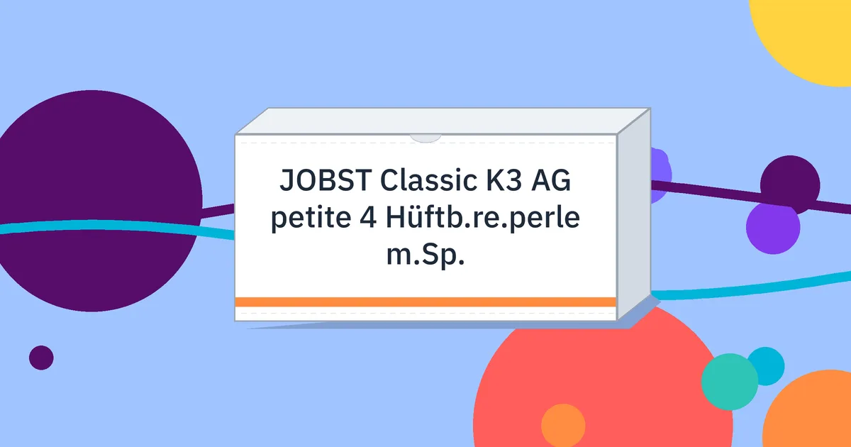 Symbolbild: Packung mit der Aufschrift JOBST Classic K3 AG petite 4 Hüftb.re.perle m.Sp. (PZN 13074885) – Verfügbarkeit und Bezug in Apotheken in Frankfurt am Main