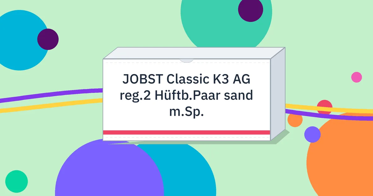 Symbolbild: Packung mit der Aufschrift JOBST Classic K3 AG reg.2 Hüftb.Paar sand m.Sp. (PZN 13075821) – Verfügbarkeit und Bezug in Apotheken in Frankfurt am Main