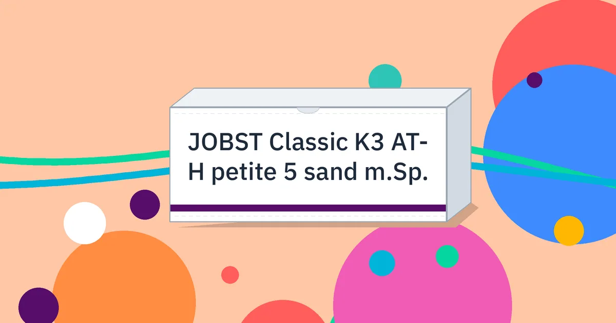 Symbolbild: Packung mit der Aufschrift JOBST Classic K3 AT-H petite 5 sand m.Sp. (PZN 13076743) – Verfügbarkeit und Bezug in Apotheken in Frankfurt am Main