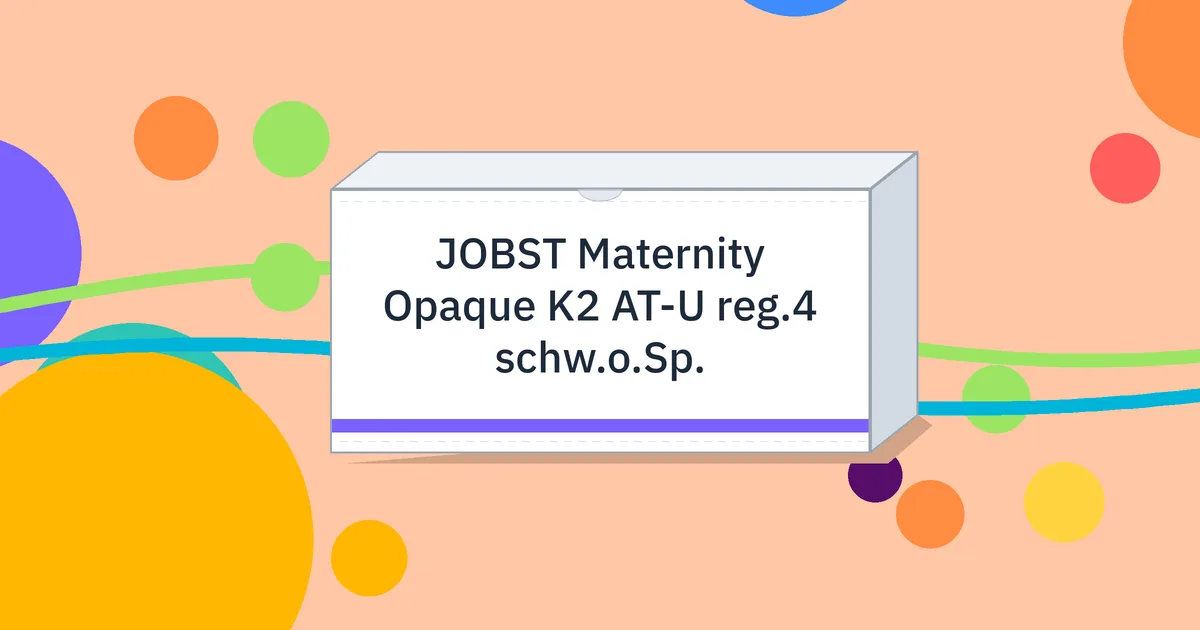 Symbolbild: Packung mit der Aufschrift JOBST Maternity Opaque K2 AT-U reg.4 schw.o.Sp. (PZN 15854015) – Verfügbarkeit und Bezug in Apotheken in Frankfurt am Main